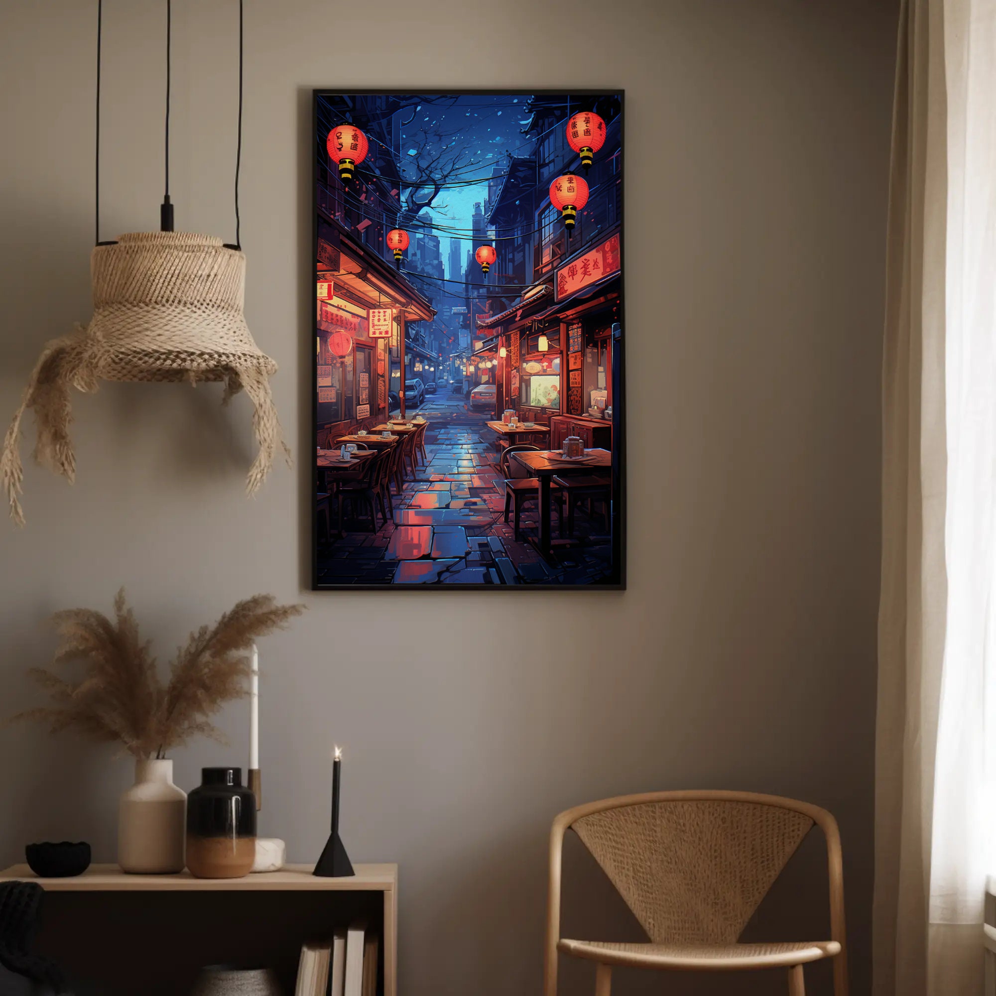 A Japanese Night Walk Poster, Japanese Anime Print, Ukiyo-e Art ...