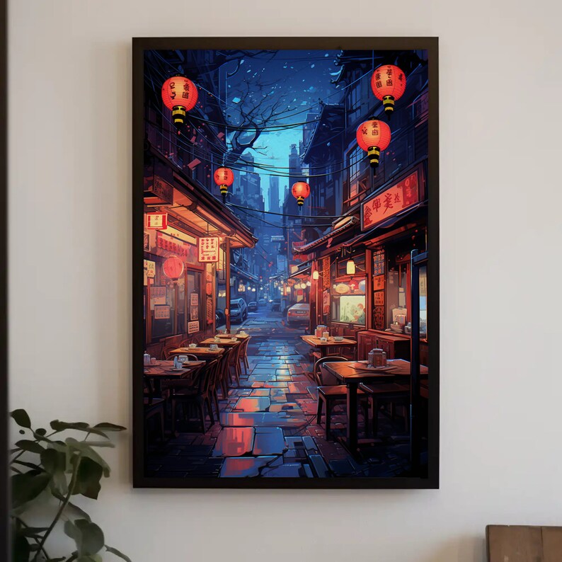 A Japanese Night Walk Poster, Japanese Anime Print, Ukiyo-e Art ...