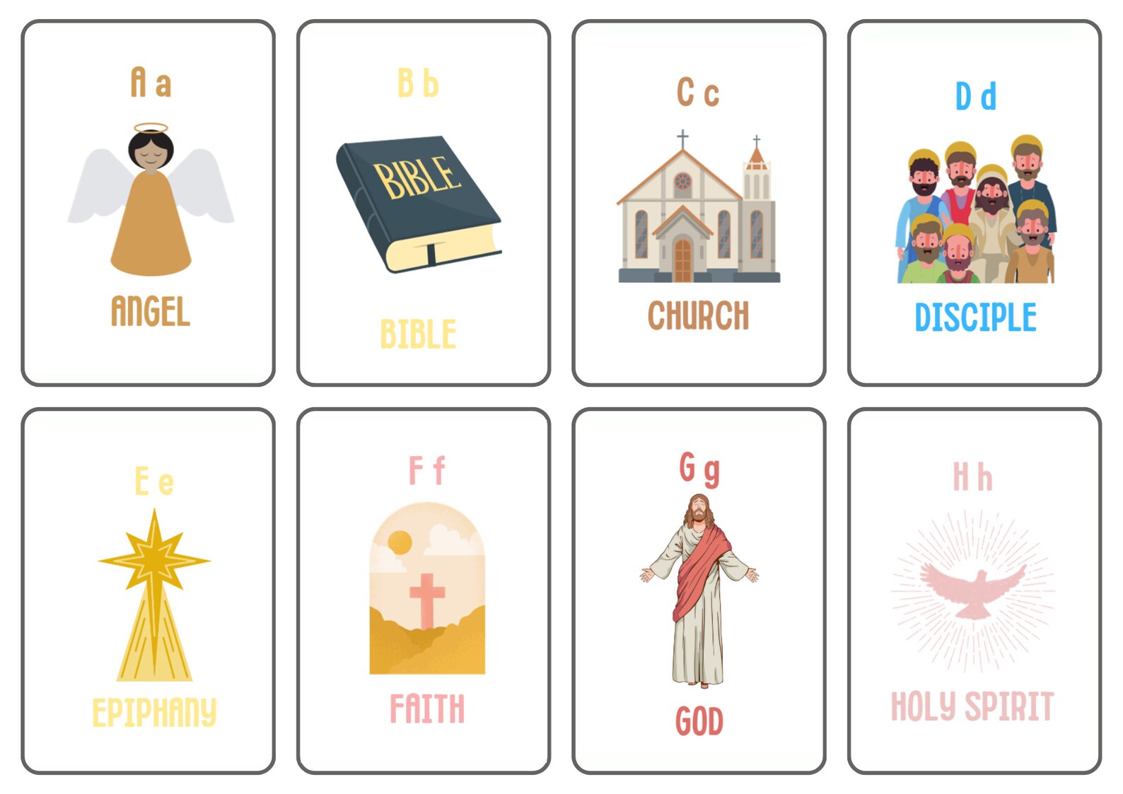 Bible ABC A-Z Flashcards for Children Christian Church Homeschool ...