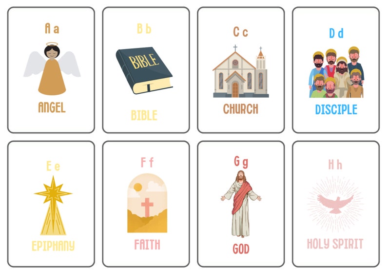 Bible ABC A-Z Flashcards for Children Christian Church Homeschool ...