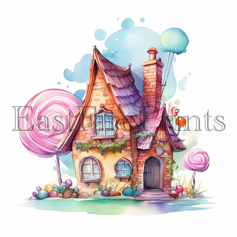 20 Watercolor Candy House Clipart PNG Fairy Tale Sweets - Etsy