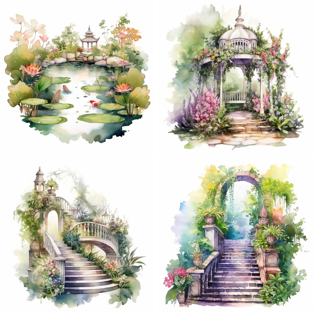 20 Watercolor Secret Garden Clipart Spring Clipar PNG - Etsy