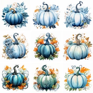 Watercolor Blue Pumpkins Clipart PNG, Halloween Clip Art Graphics, Wall ...