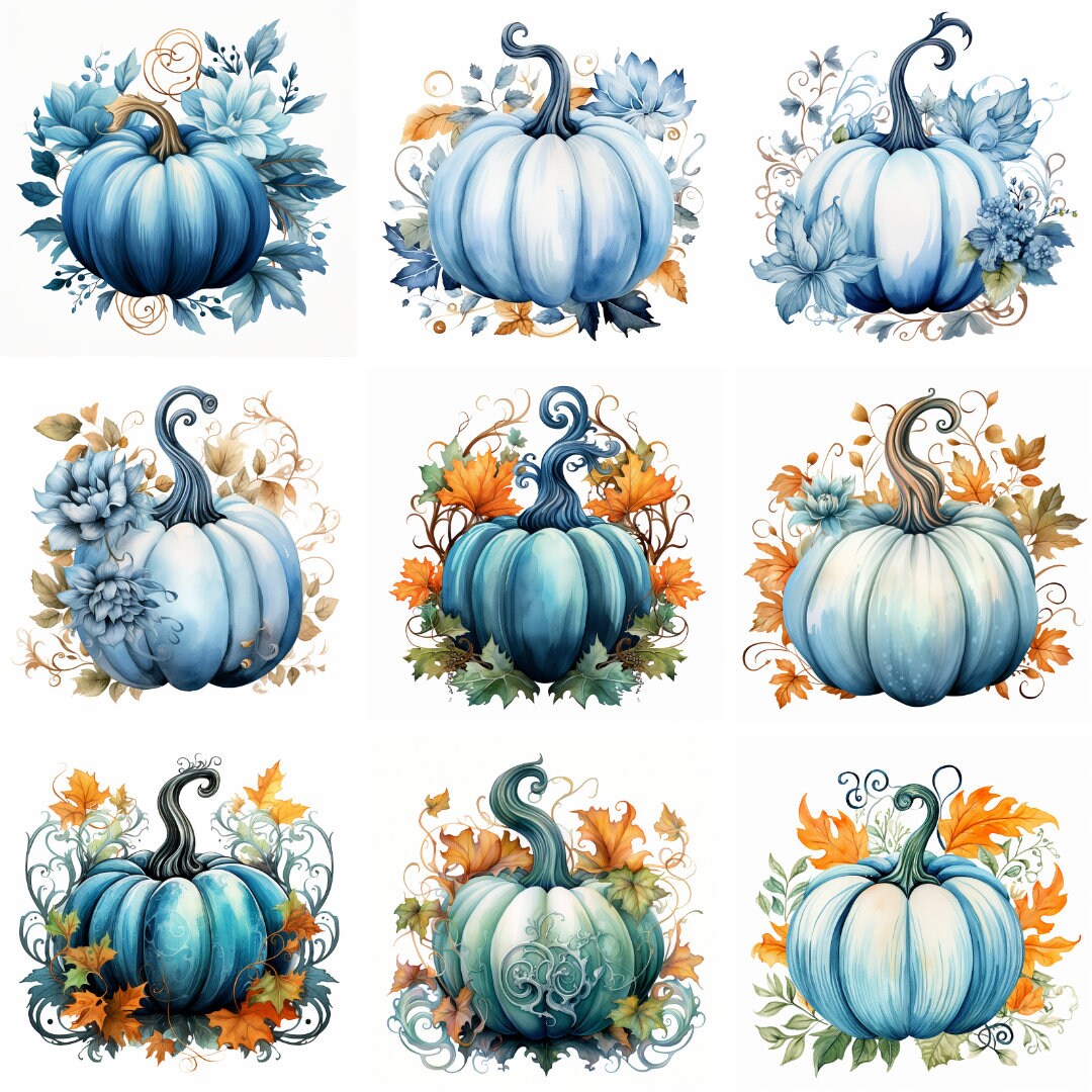 Watercolor Blue Pumpkins Clipart PNG Halloween Clip Art - Etsy