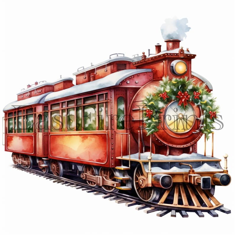 Watercolor Christmas Train Clipart High Quality Png Card - Etsy