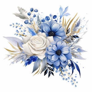 Royal Blue and Silver Floral Clipart, High Quality PNG, Spring Rustic ...