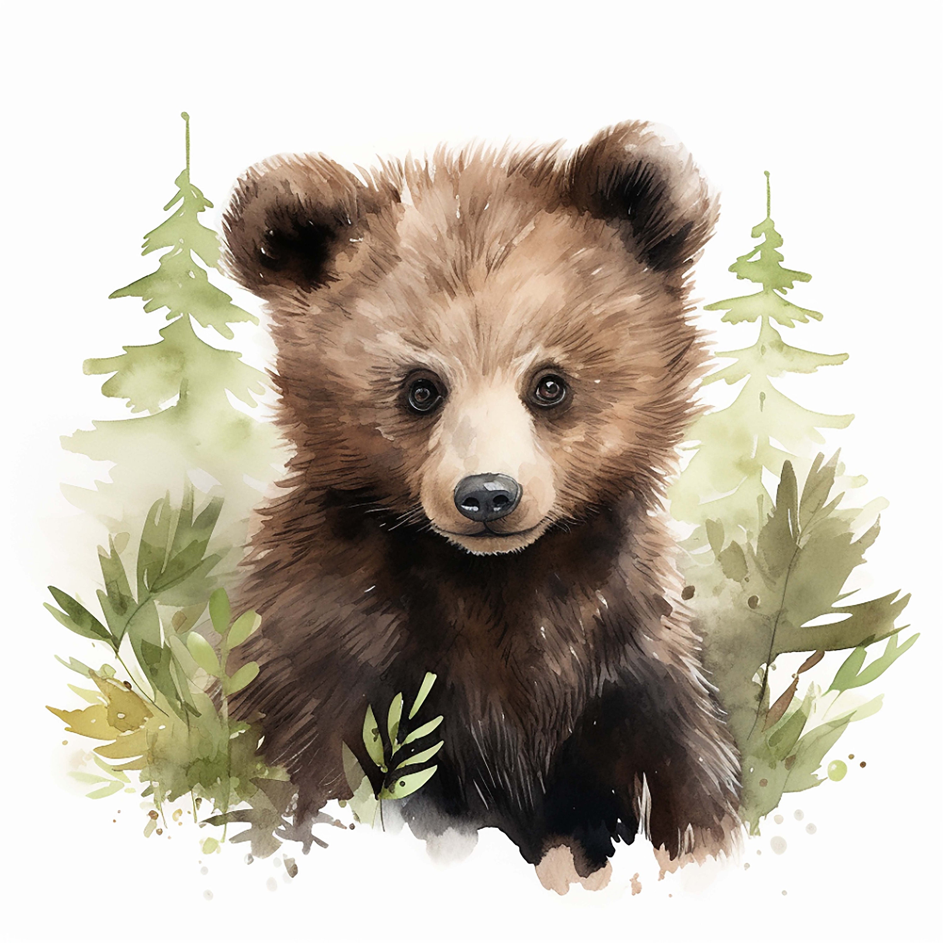 Watercolor Baby Bear Clipart Cute Clipart Woodland Animals - Etsy