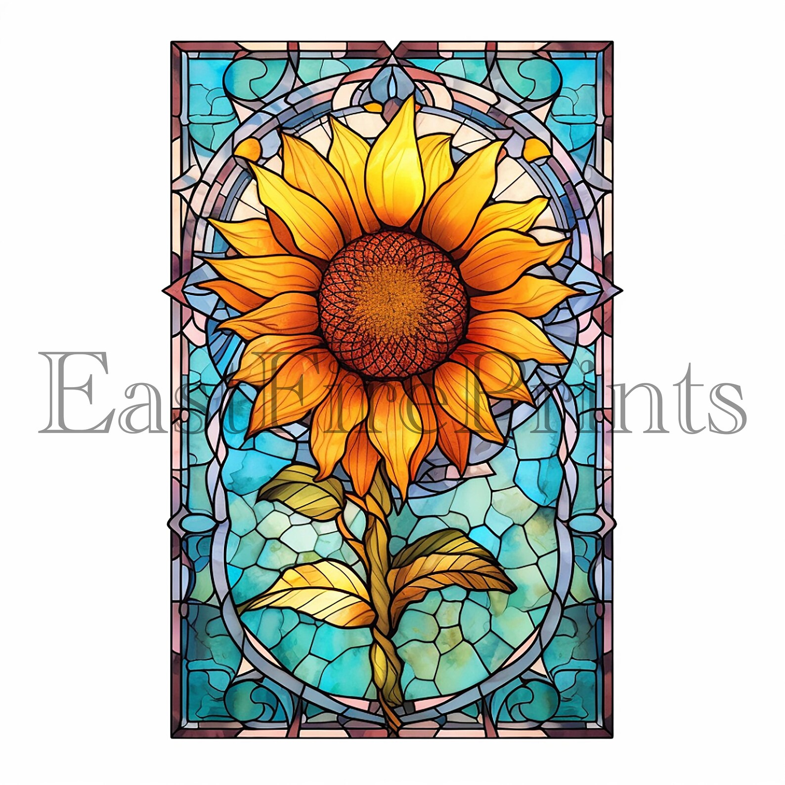 20 Watercolor Stained Glass Sunflowers Clipart PNG, Fantasy Clipart ...
