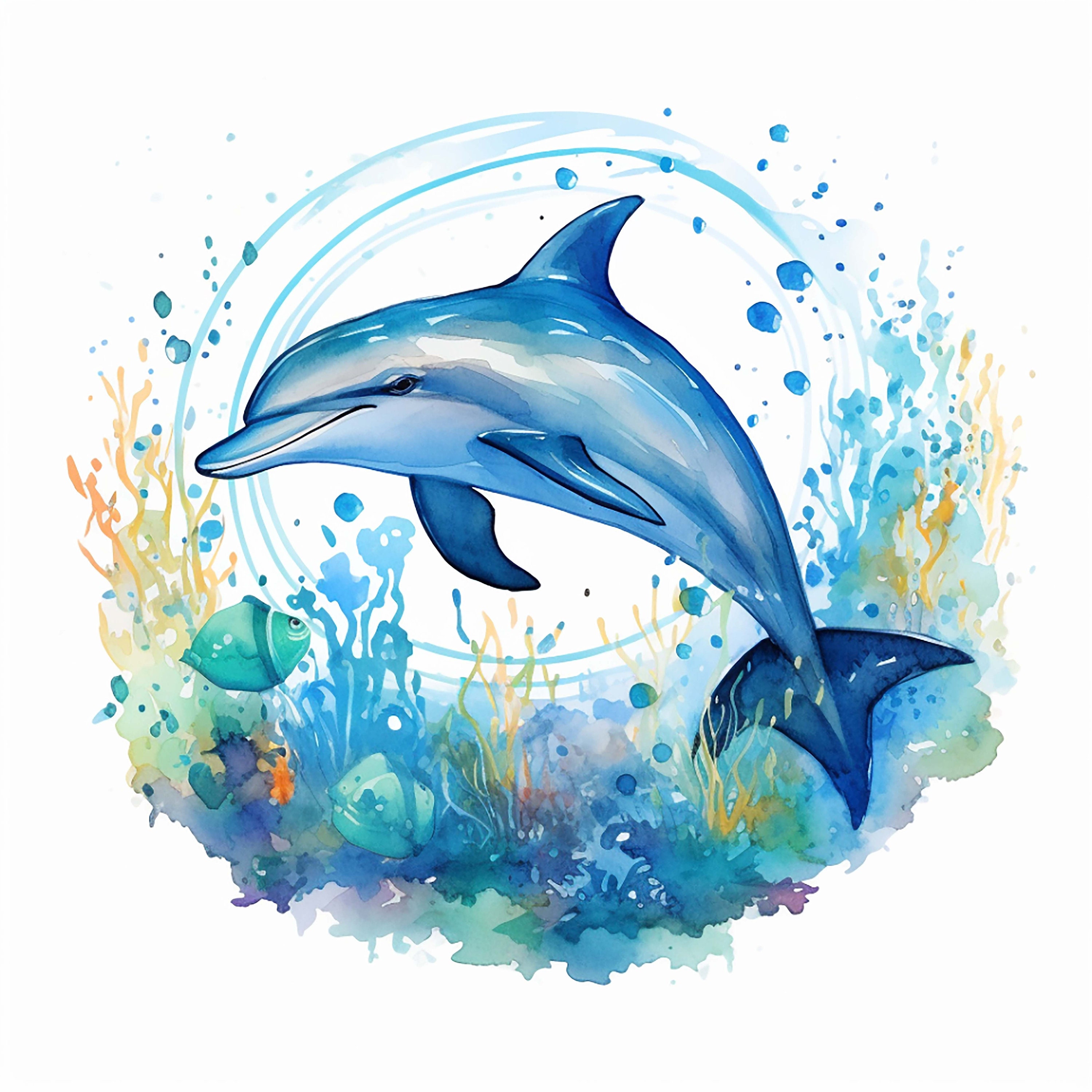 Watercolor Dolphin Clipart Animal Graphics Dolphin - Etsy