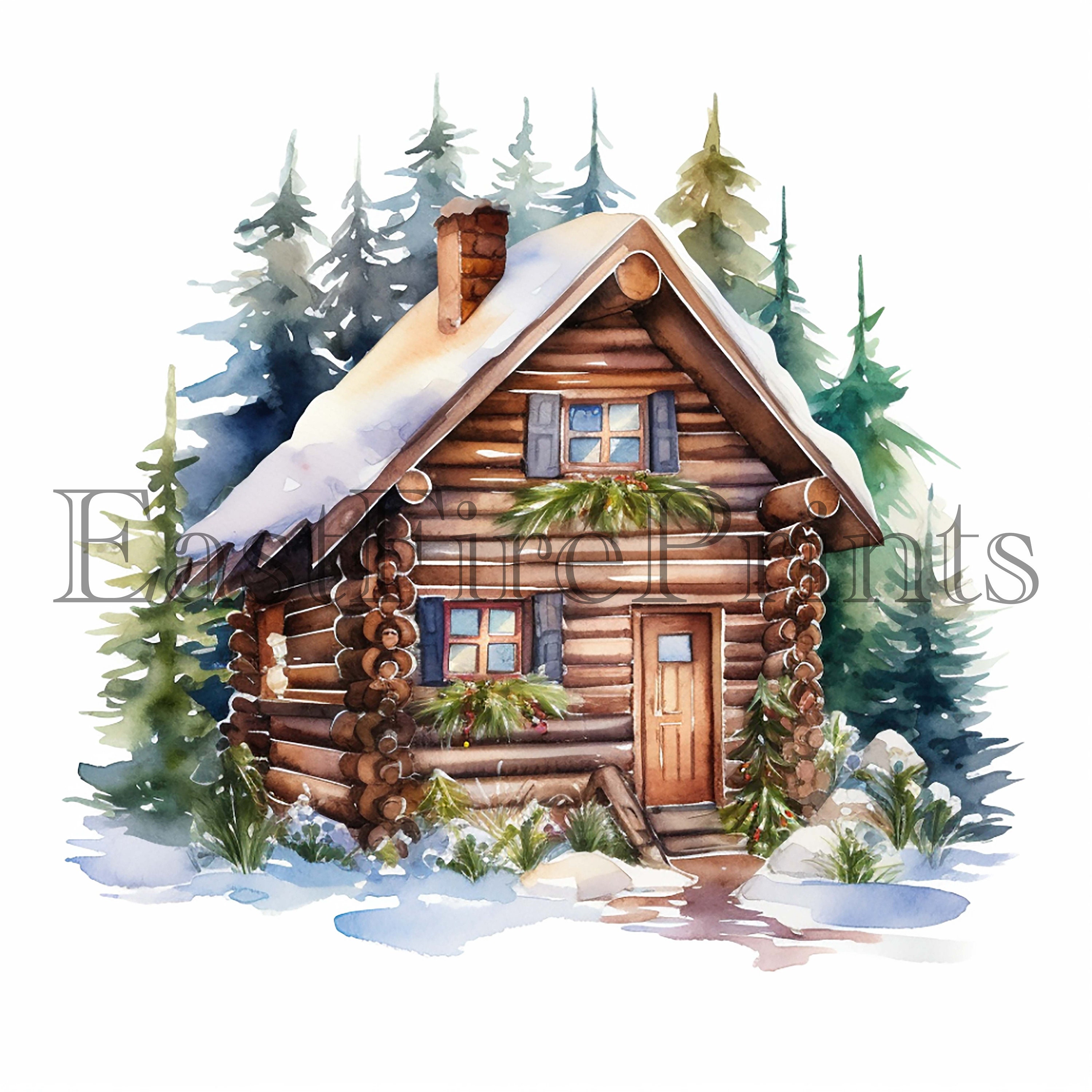 Watercolor Log Cabin Clipart PNG Forest House Home Clip Art - Etsy