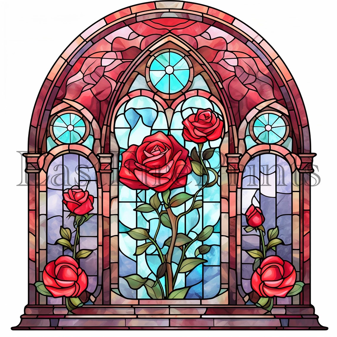 Red Rose Stained Glass Window Clip Art PNG Fantasy Clipart - Etsy