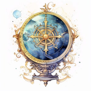 Watercolor Astrolabe Clipart, High Quality JPG, Fantasy Clipart ...