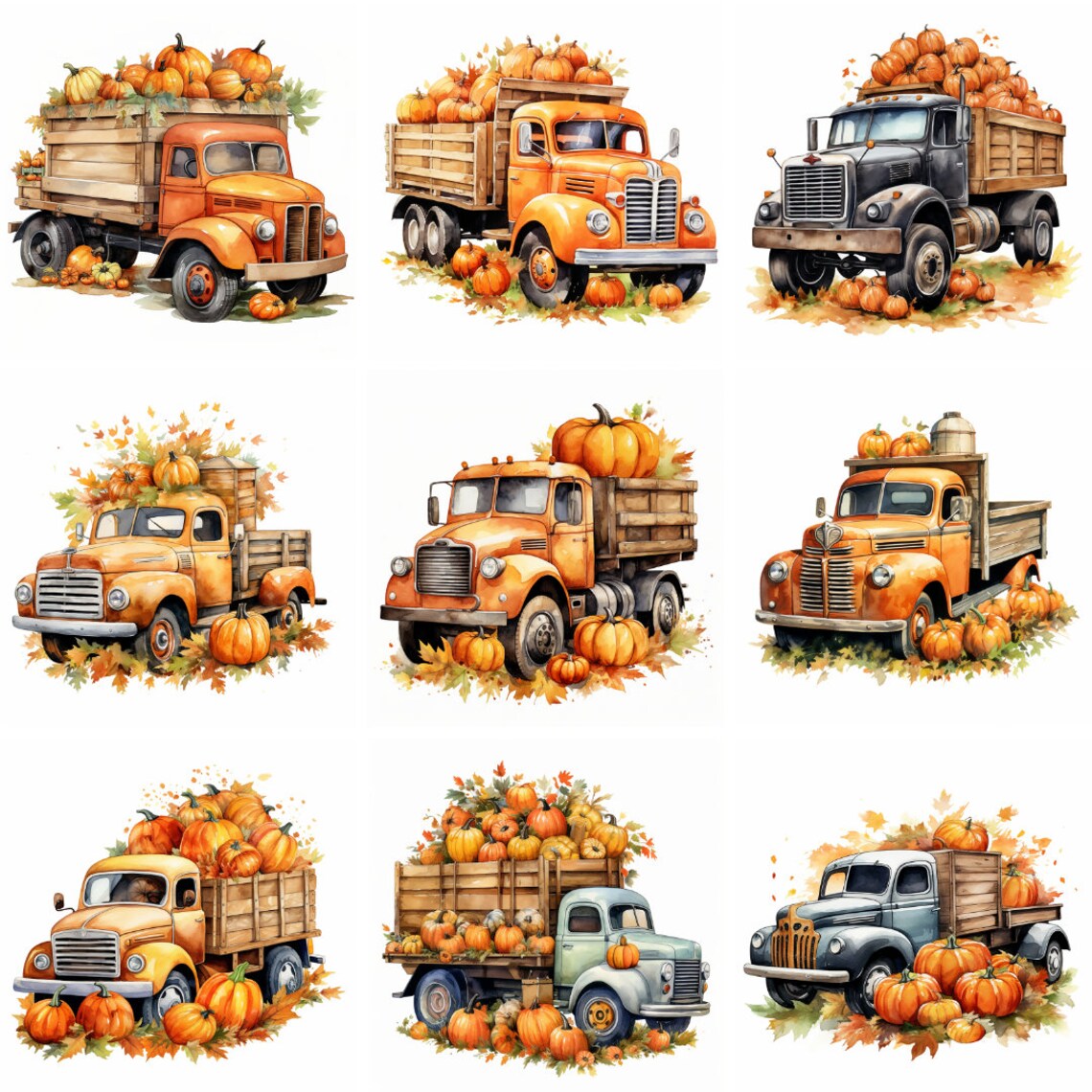 Watercolor Pumpkin Truck Clipart High Quality Png Autumn - Etsy