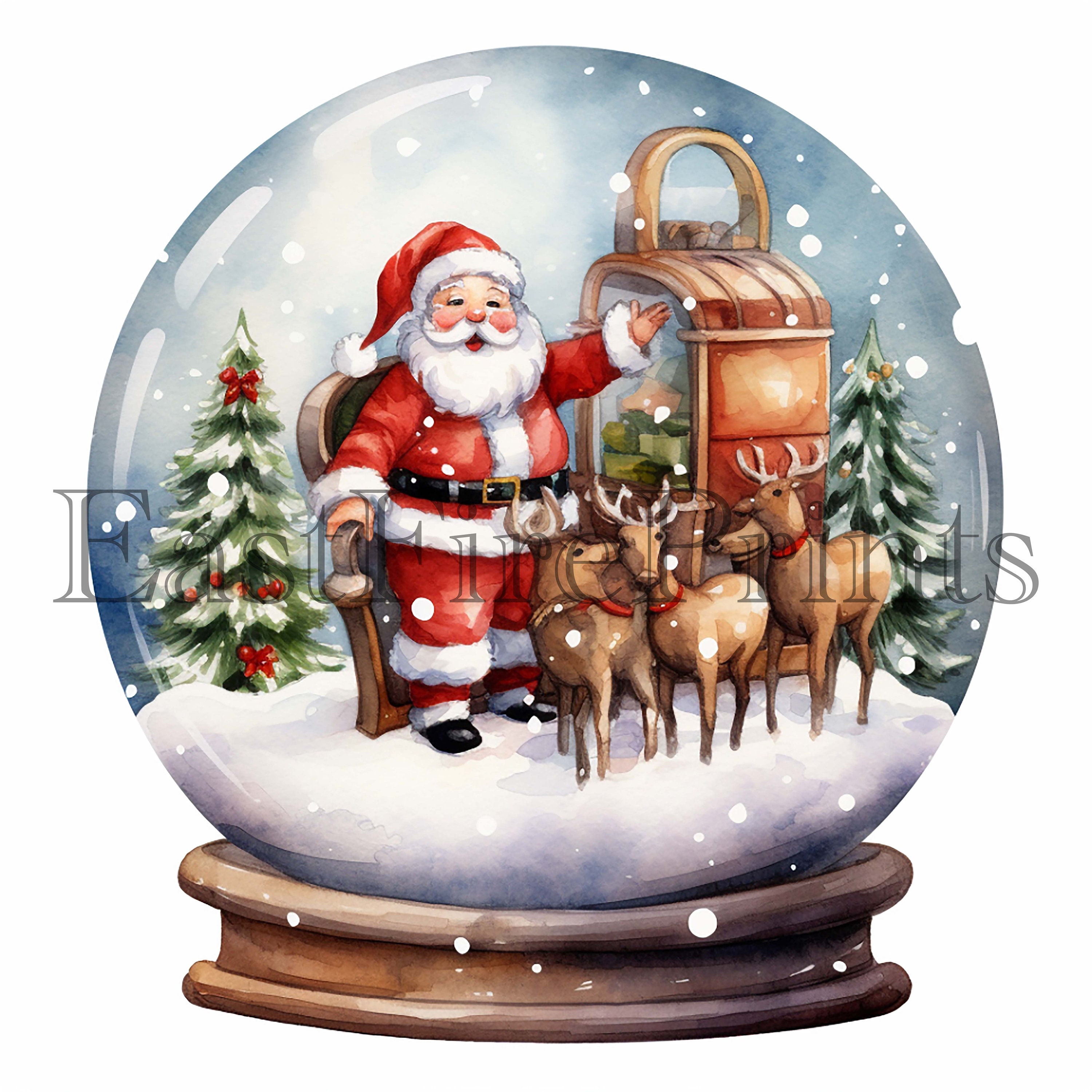 Watercolor Santa Snow Globe Clipart High Quality Png - Etsy