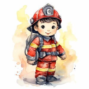 Watercolor Firefighter Clipart, Cute Graphics Nursery Clipart Children ...