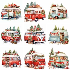 Watercolor Christmas Camper Van Clipart, High Quality JPG, Camper Clip ...