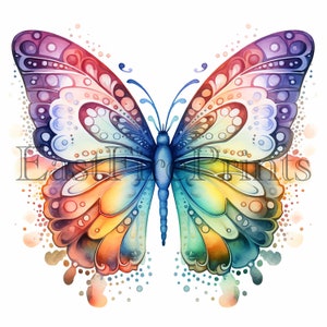 20 Retro Butterfly Watercolor Clipart, Hippie Png, Retro Clip Art ...