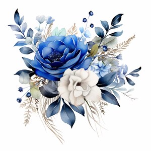 Royal Blue and Silver Floral Clipart, High Quality PNG, Spring Rustic ...