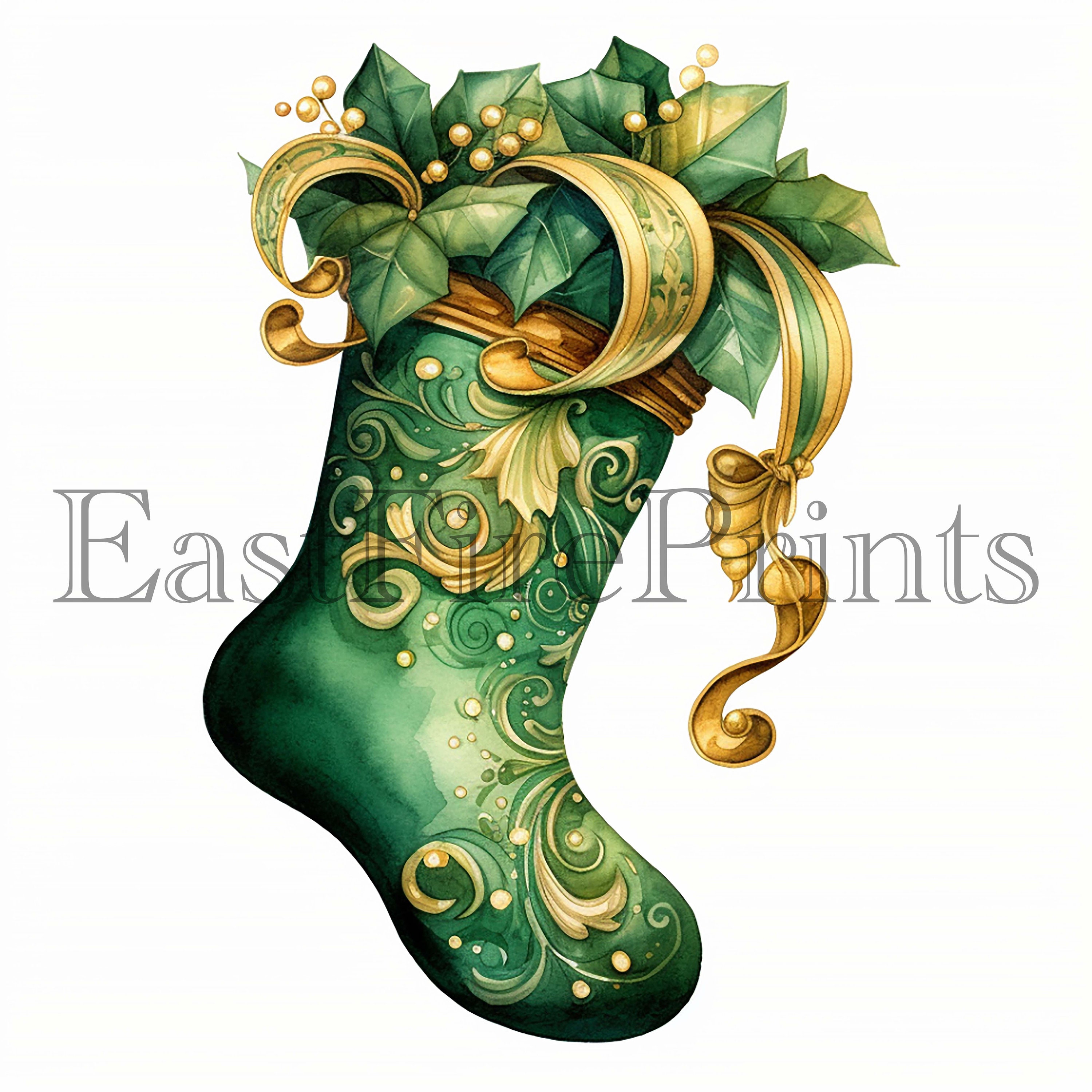 Watercolor Christmas Stocking Clipart PNG Xmas Decoration - Etsy