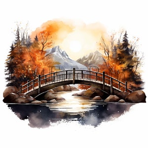 Watercolor Fall Bridge Clipart, Autumn Clipart, Halloween Art, Fall Art ...