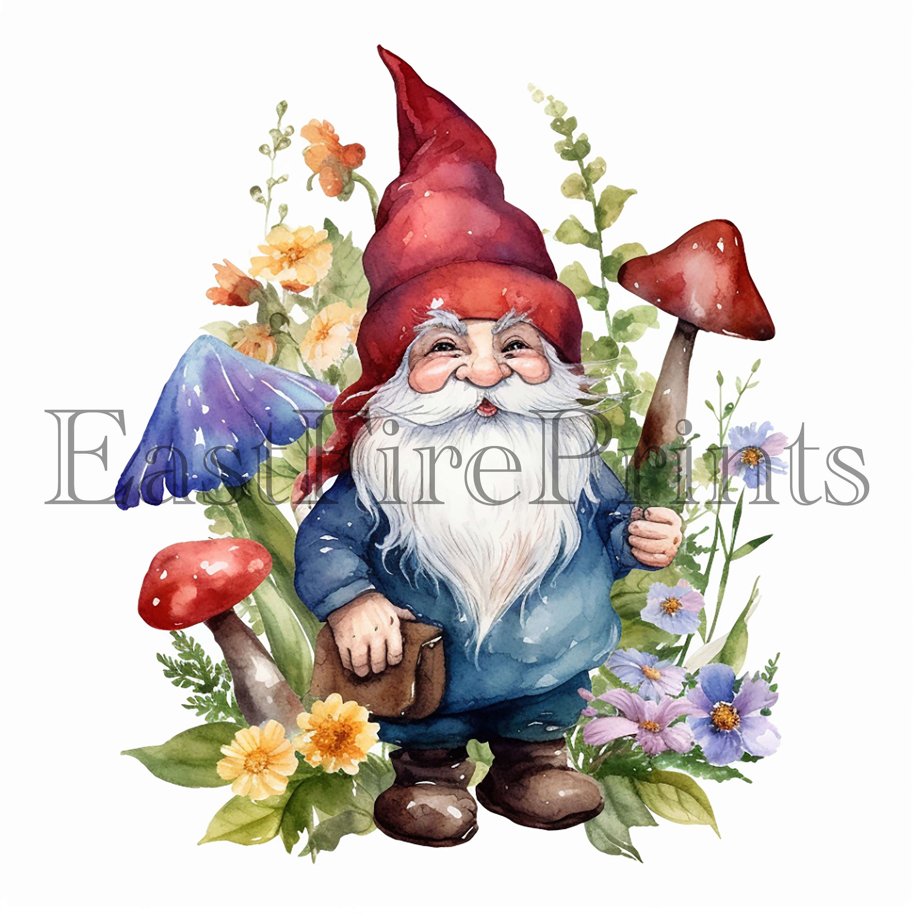 20 Watercolor Garden Gnome Clipart PNG Fantasy Floral - Etsy