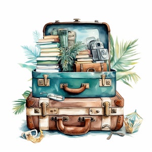 Travel Luggage Clipart, High Quality Png Retro Illustration Summer ...