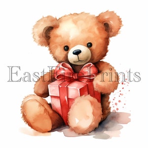 Valentine Teddy Bear PNG, Watercolor Clipart, Love Wall Art, Valentine ...