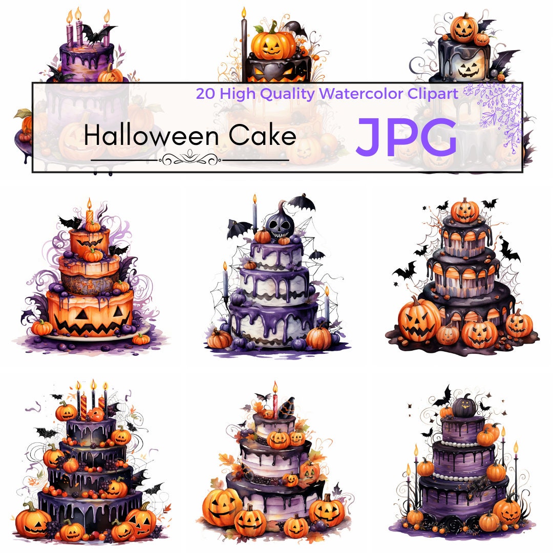 Watercolor Halloween Cake Clipart Halloween Clipart Cake - Etsy