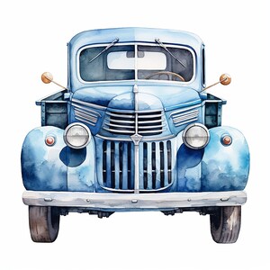 Watercolor Blue Pickup Truck Clipart, Truck Graphics Cottagecore ...