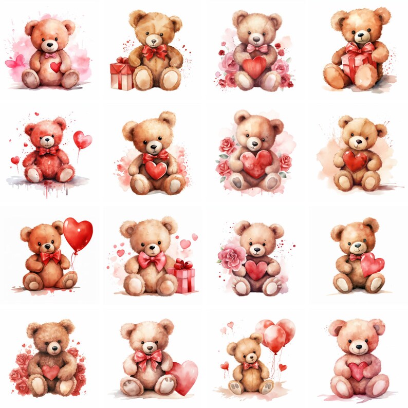 Watercolor Teddy Bear Clipart High Quality Png Love - Etsy