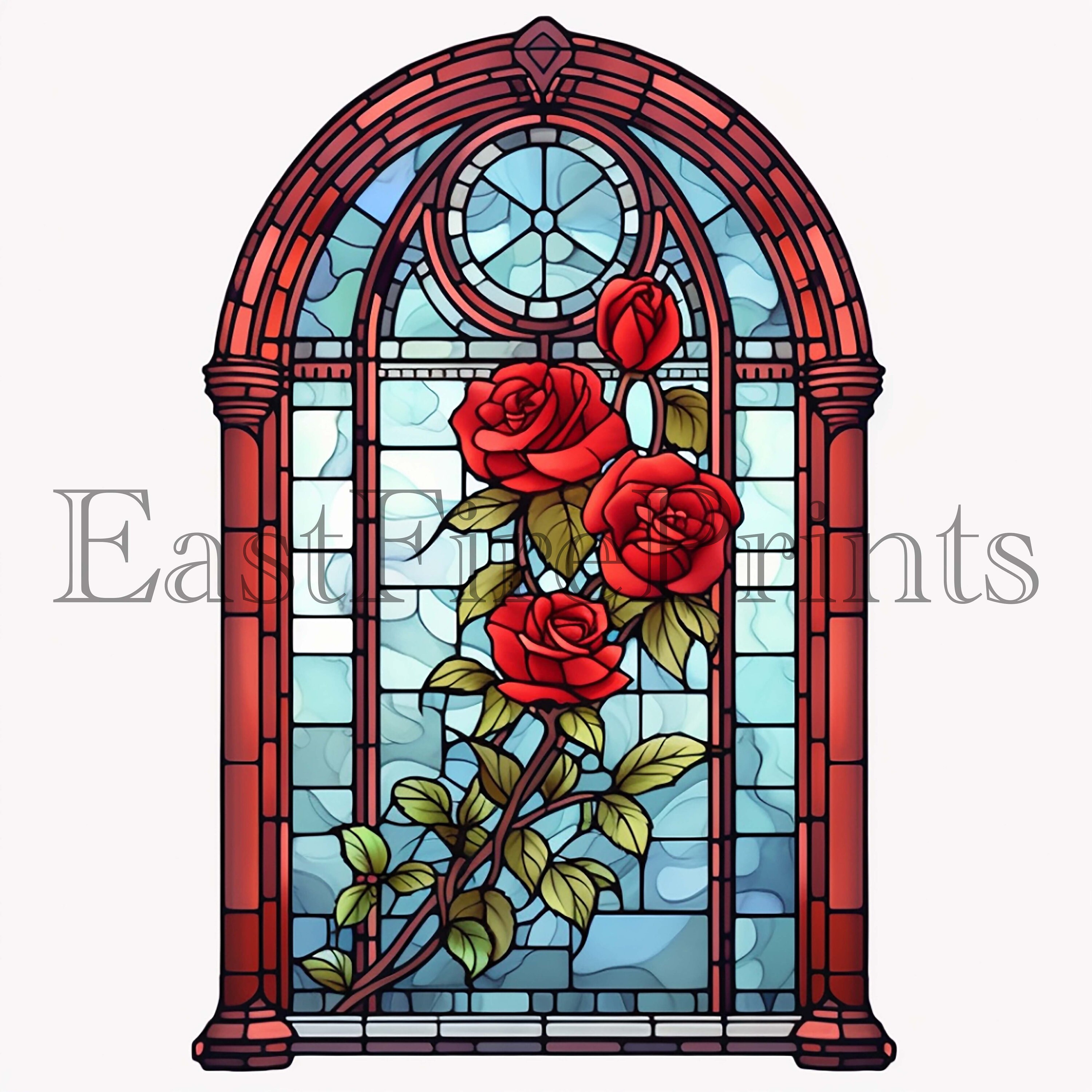 Red Rose Stained Glass Window Clip Art PNG Fantasy Clipart - Etsy