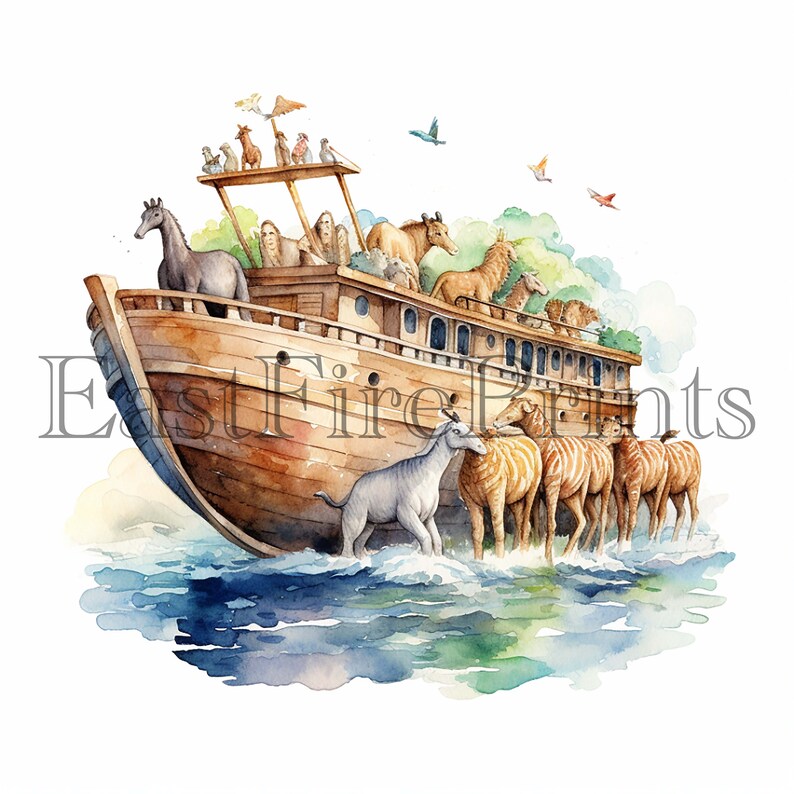 Watercolor Noah's Ark Clipart High Quality Png Christian - Etsy
