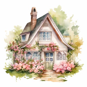 Watercolor Spring Cottage Clipart, High Quality JPG, Cute Springtime ...