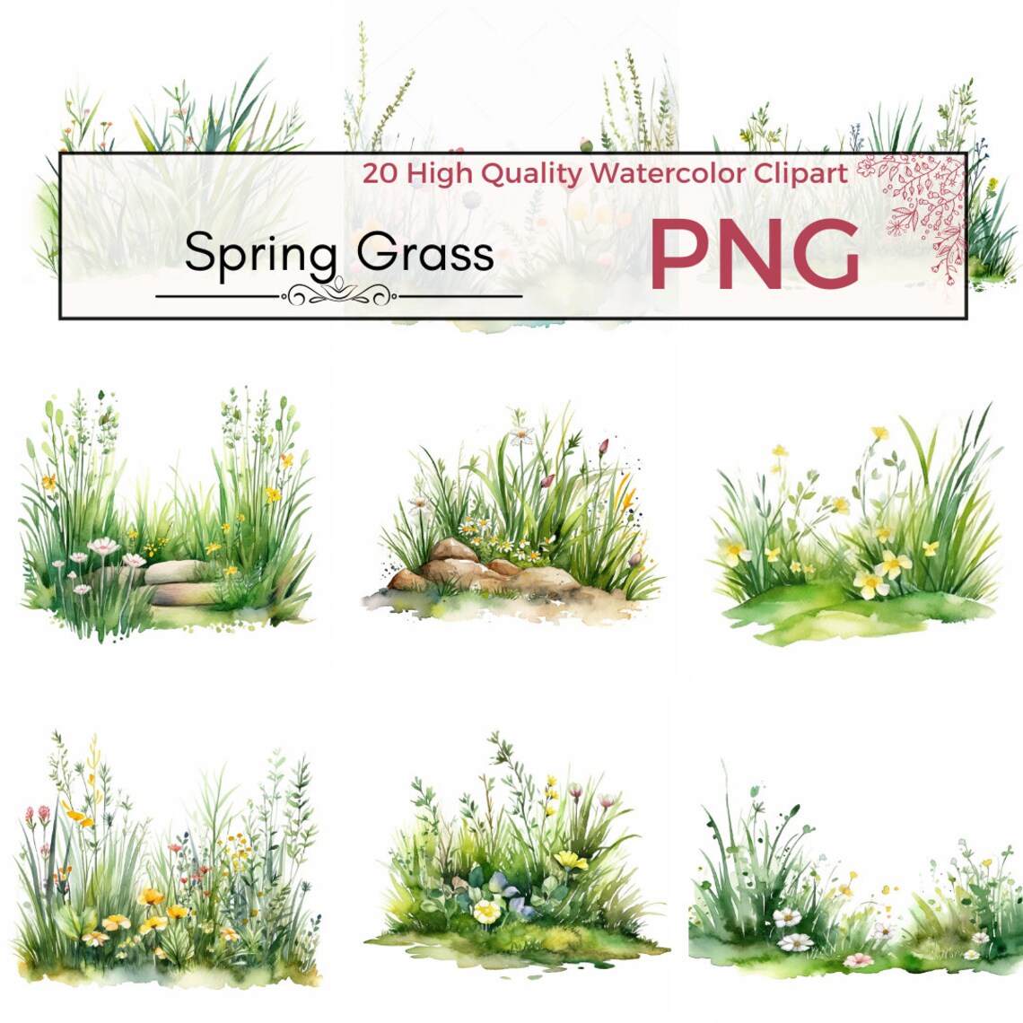 20 Watercolor Spring Grass Clipart Set Grass Illustrations - Etsy