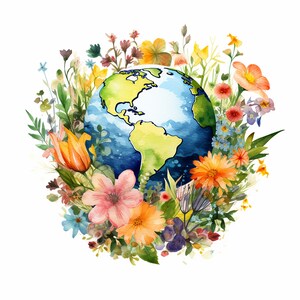 Floral Earth Clipart, High Quality Png, Planet Earth Day Clipart Earth ...