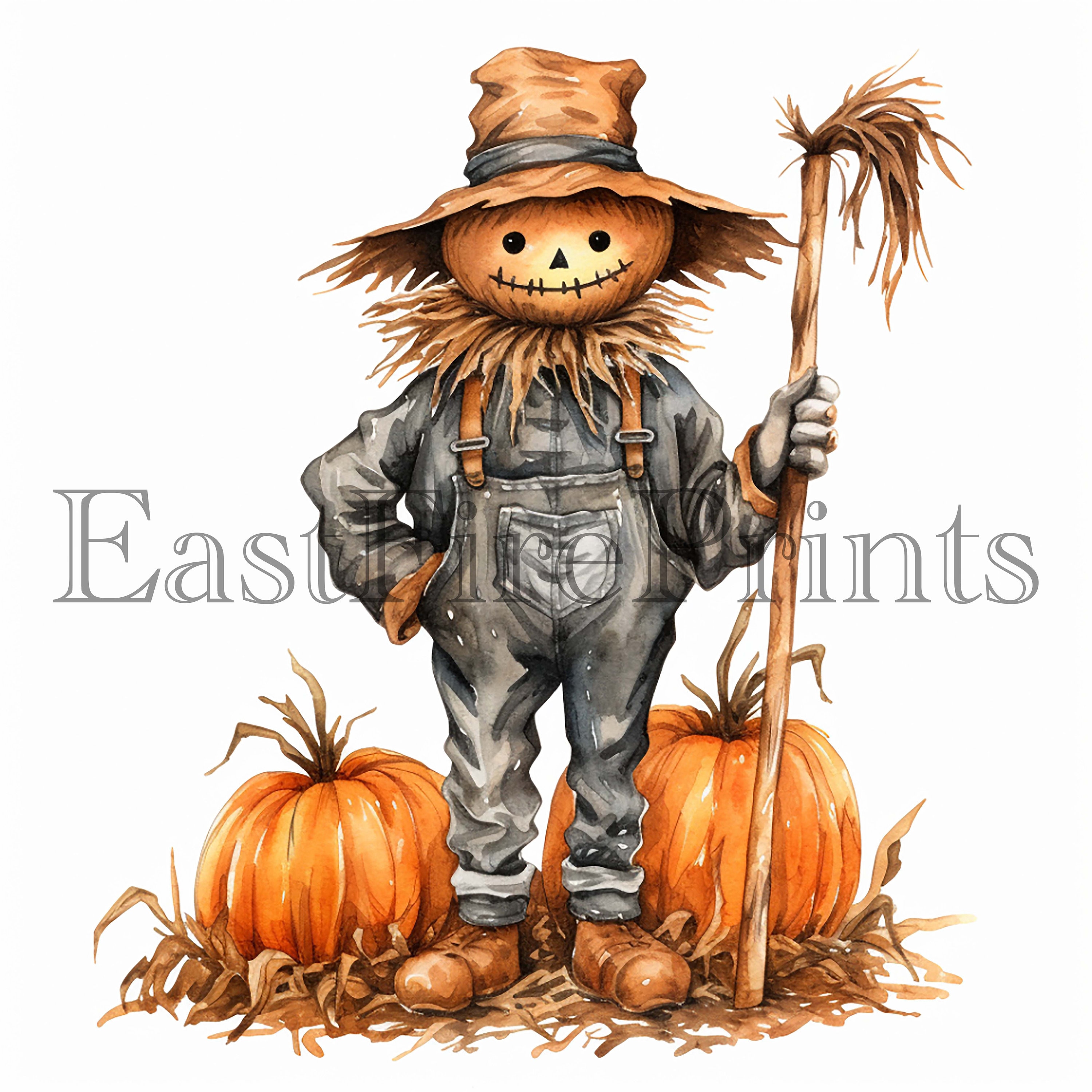 20 Halloween Pumpkin Scarecrow Watercolor Clipart High - Etsy