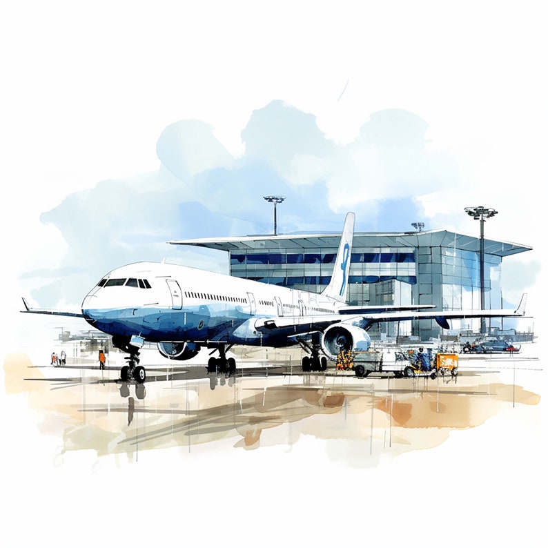 Watercolor Airport Clipart Airplane Clipart Plane Jpg - Etsy
