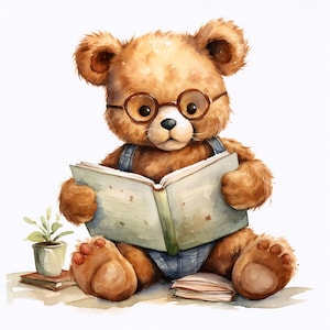 Teddy Bear Reading Clipart, High Quality PNG, Cute Nursery Clipart ...