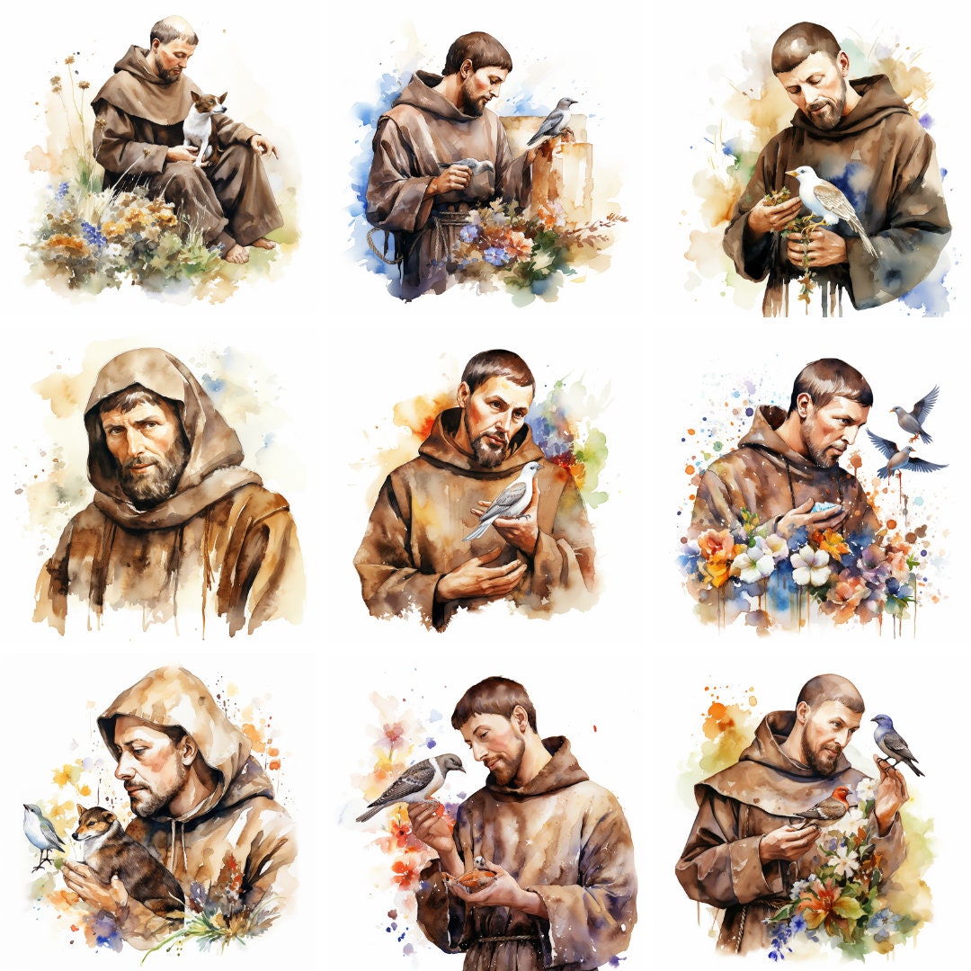 20 Saint Francis of Assisi Clipart, Watercolor Clipart, Saint Art ...
