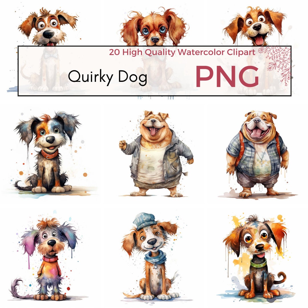 Watercolor Funny Quirky Dog Clipart, High Quality JPG, Nursery Wall Art ...