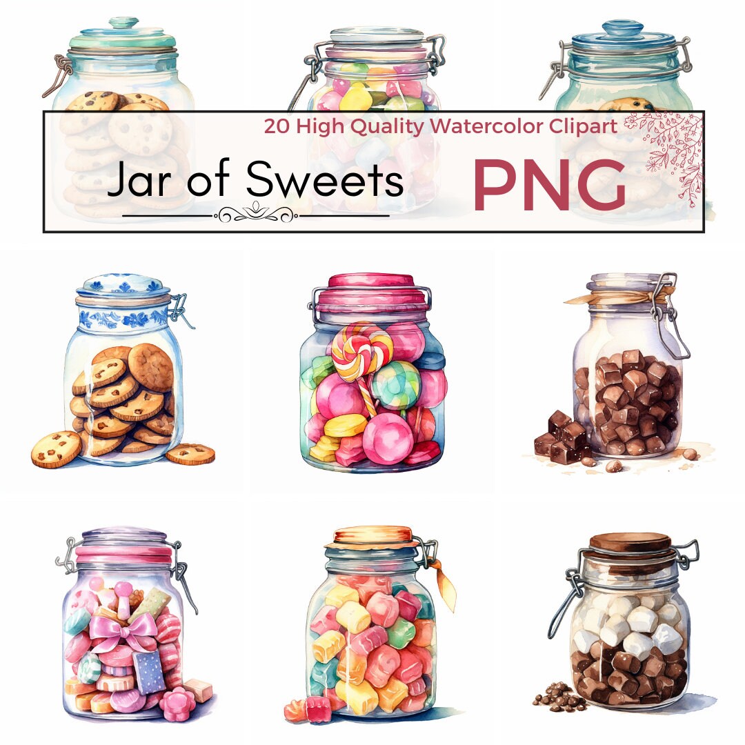 20 Watercolor Jar of Sweets Clipart, PNG, Digital Download, Prints ...