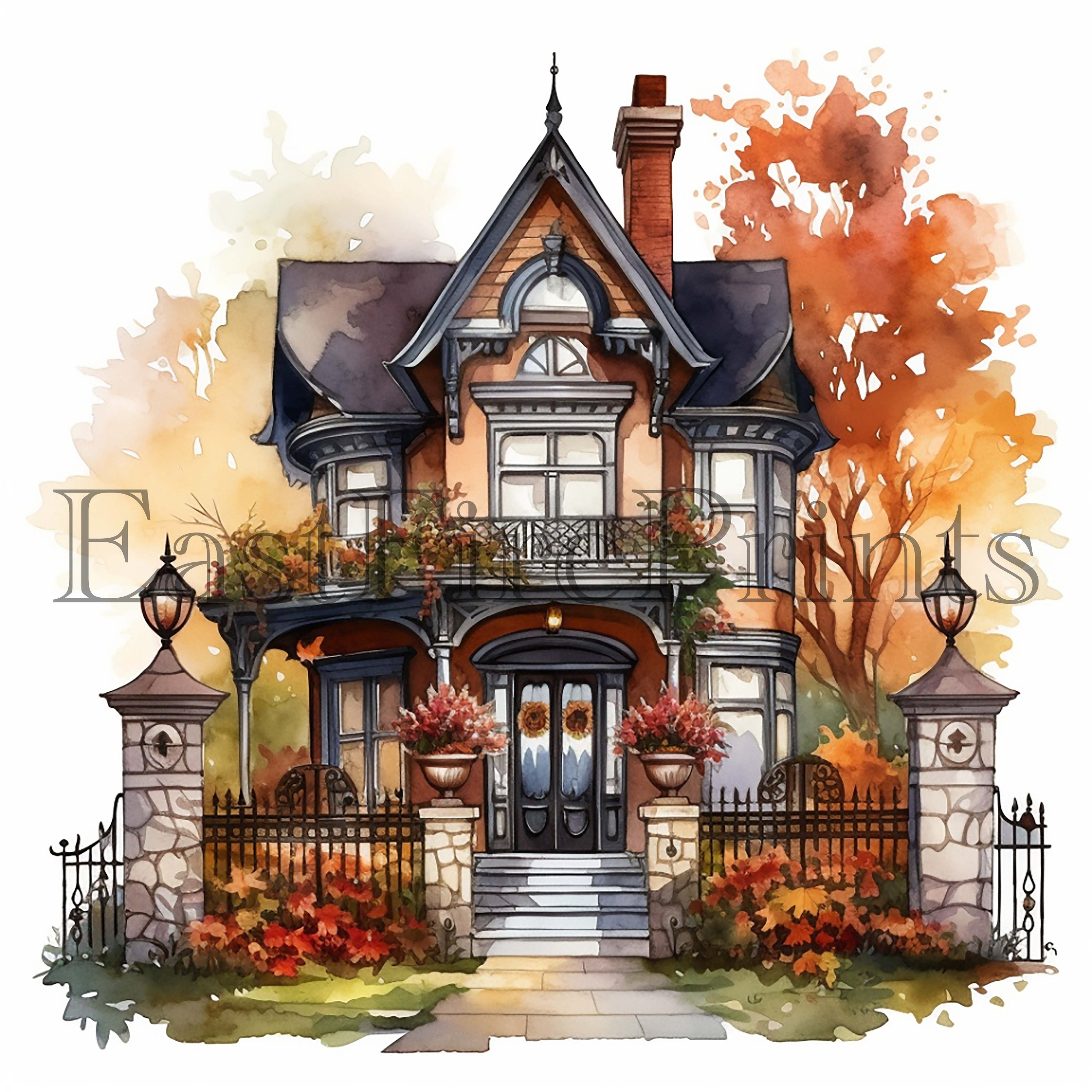 20 Fall House Watercolor Clipart High Quality Png Autumn - Etsy