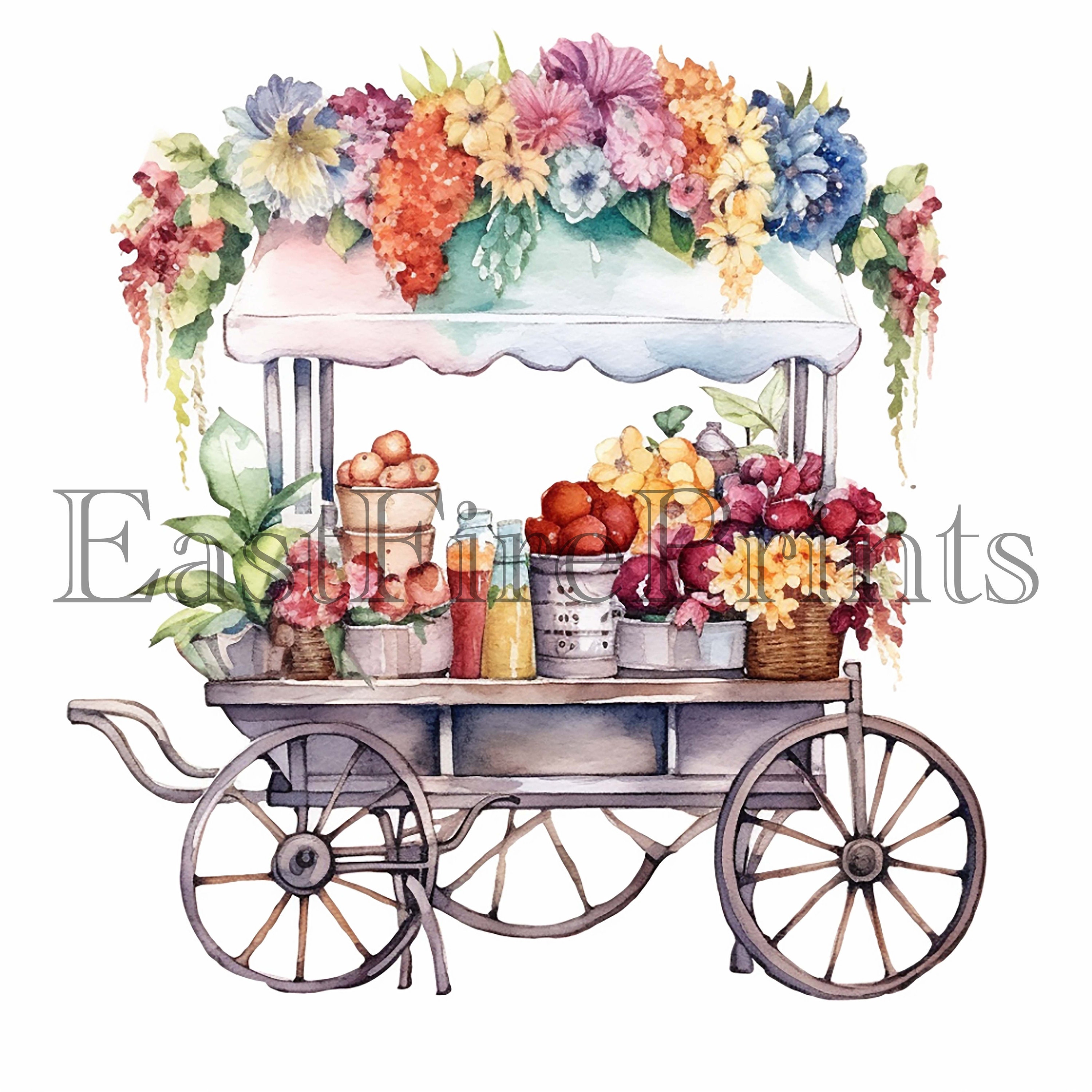 20 Watercolor Floral Flower Cart Clipart Floral Design PNG - Etsy