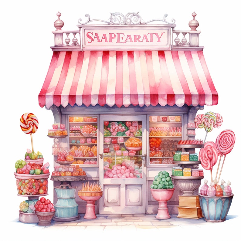 Watercolor Candy Shop Clipart Dessert Clipart Sweets Clipart - Etsy