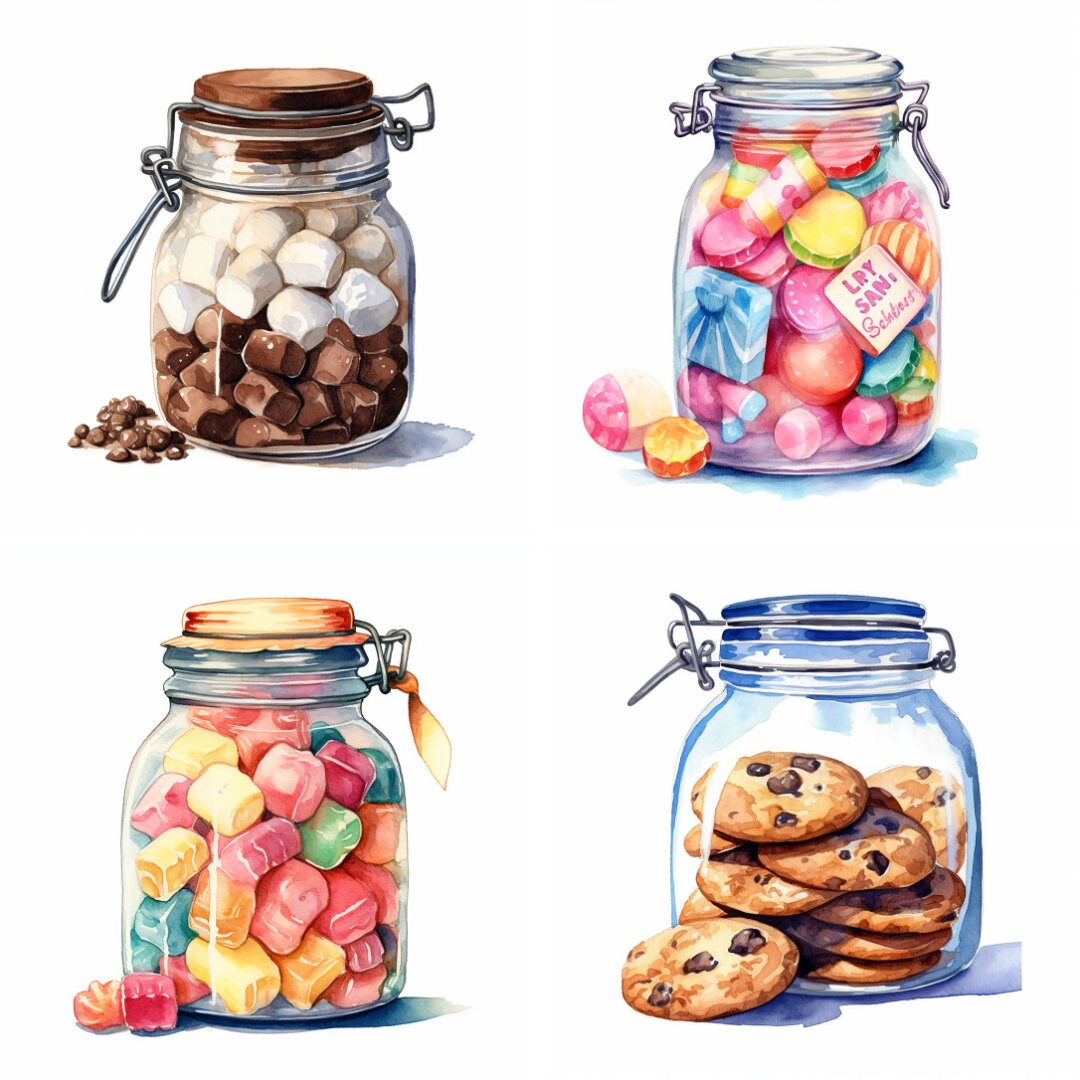 20 Watercolor Jar of Sweets Clipart PNG Digital Download - Etsy