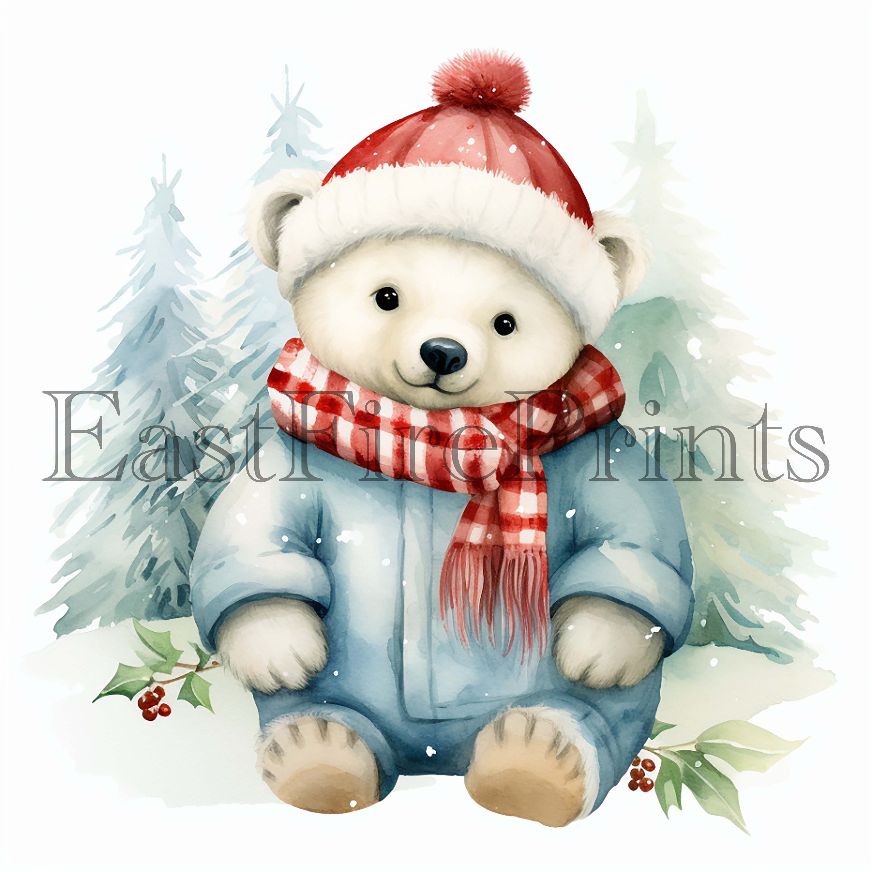 Watercolor Christmas Polar Bear Clipart High Quality Png - Etsy