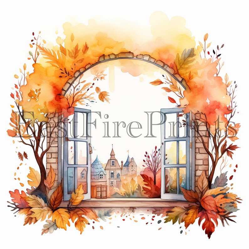Watercolor Autumn Window Clipart PNG Fall Clip Art - Etsy