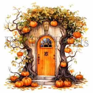 Autumn Orange Door Clipart, Halloween Png, Autumn Clipart, Pumpkin ...