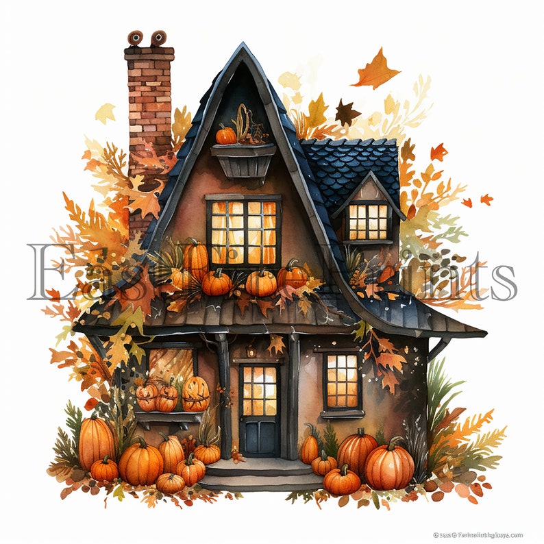20 Fall House Watercolor Clipart High Quality Png Autumn - Etsy