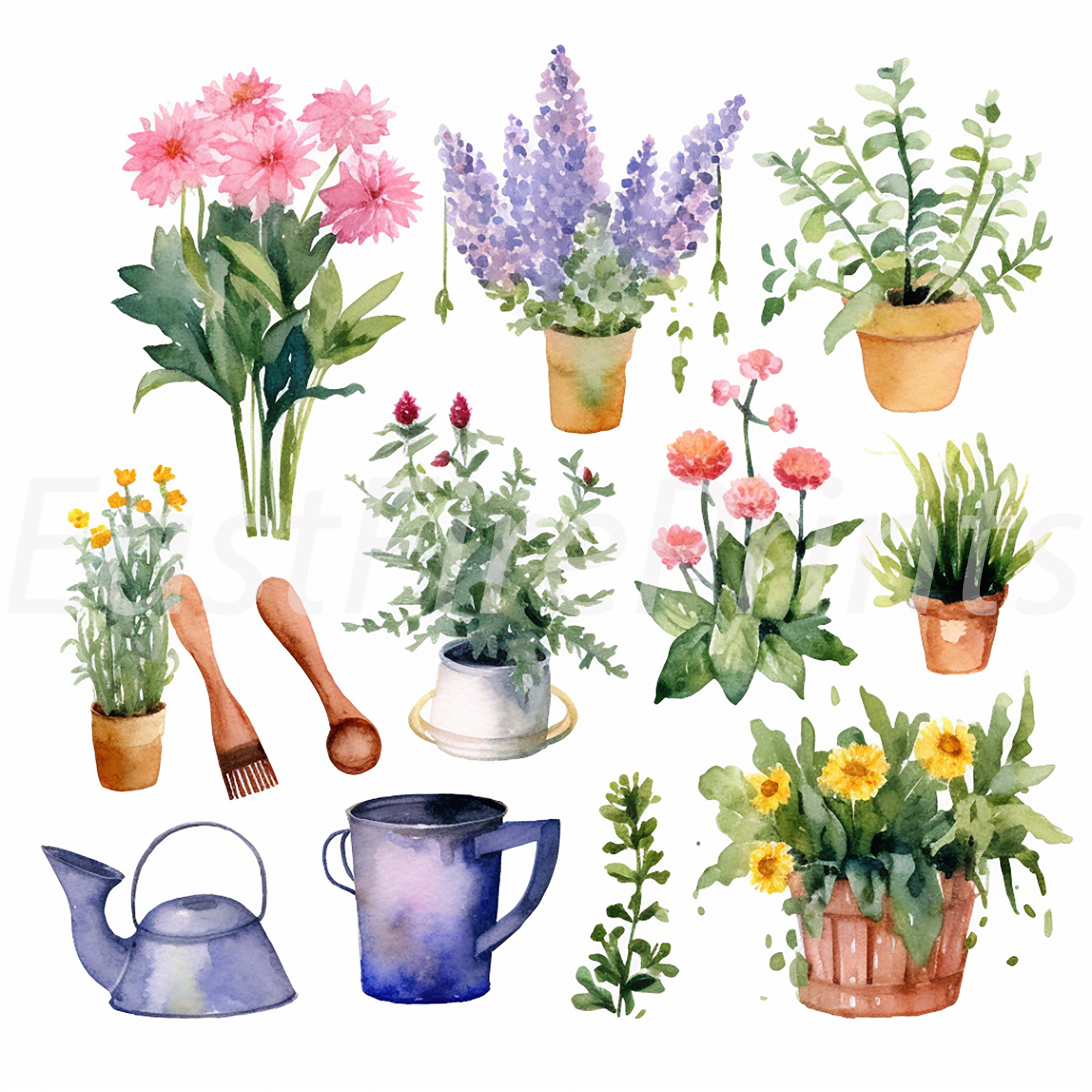 Watercolor Gardening Clipart Set Clipart Floral Digital - Etsy UK
